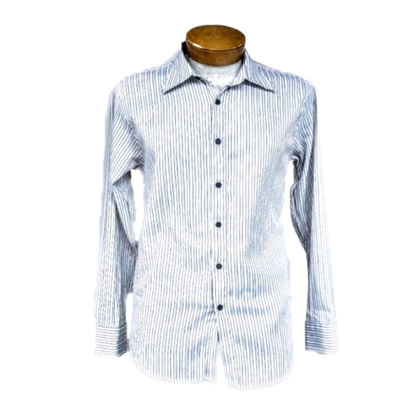 Level Ten | Shirts | Level Ten Mens M Gray White Stripped Dress Shirt ...